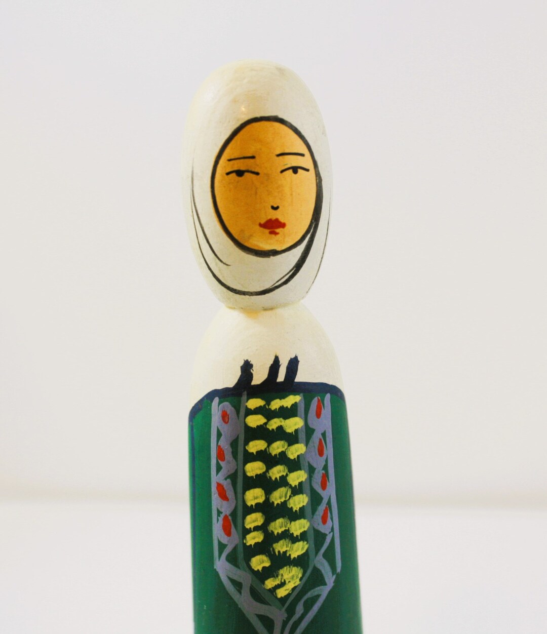 Wooden Hand-painted Woman Doll Figurine Jordan White Green - Etsy