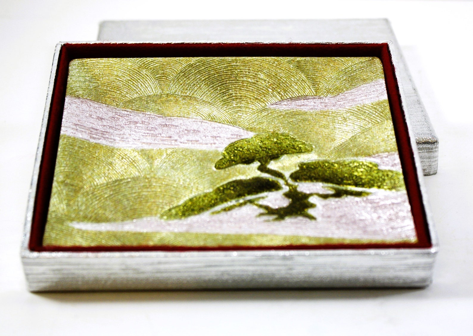 Tutanka Shippo Yaki Silver Enamel Bonsai Tree Small Tray Japan ...