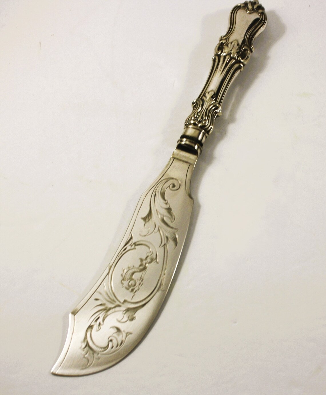 Vintage Fish Serving Knife Engraved With Waves Fish With Stone Accent ...