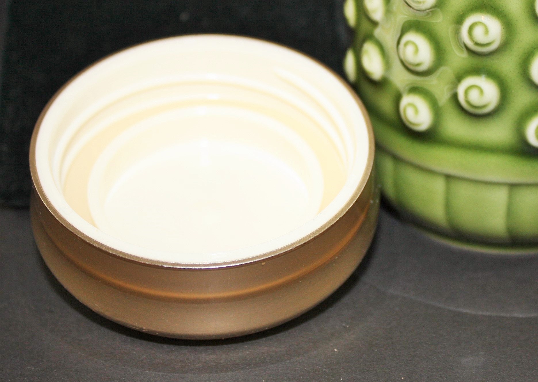 Ceramic Jar Raised Design Green With Gold Lid With Seal Japanese ...