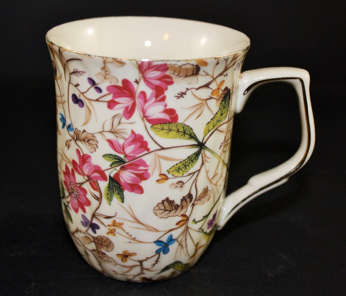Vintage Royal Elfreda Cup Mug Floral Laura Rosary Porcelain 1980's Gold ...