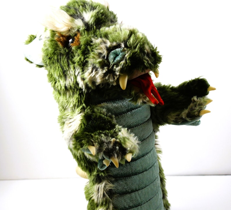 RARE Vintage Folkmanis Green Dragon Hand Puppet 13 1/4" Tongue Moves ...