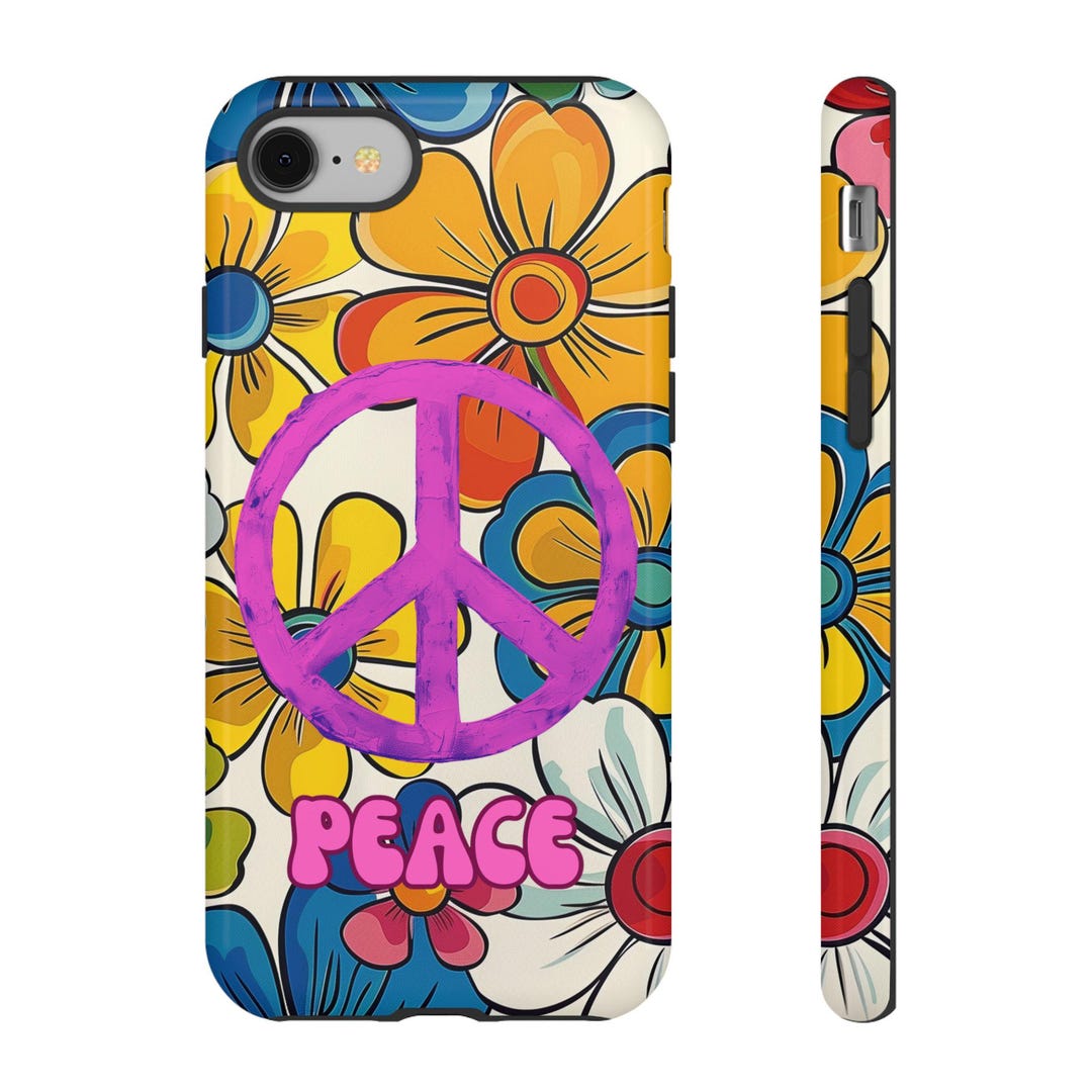 Retro Floral Peace Sign Phone Case, Tough Protective Cover - Etsy
