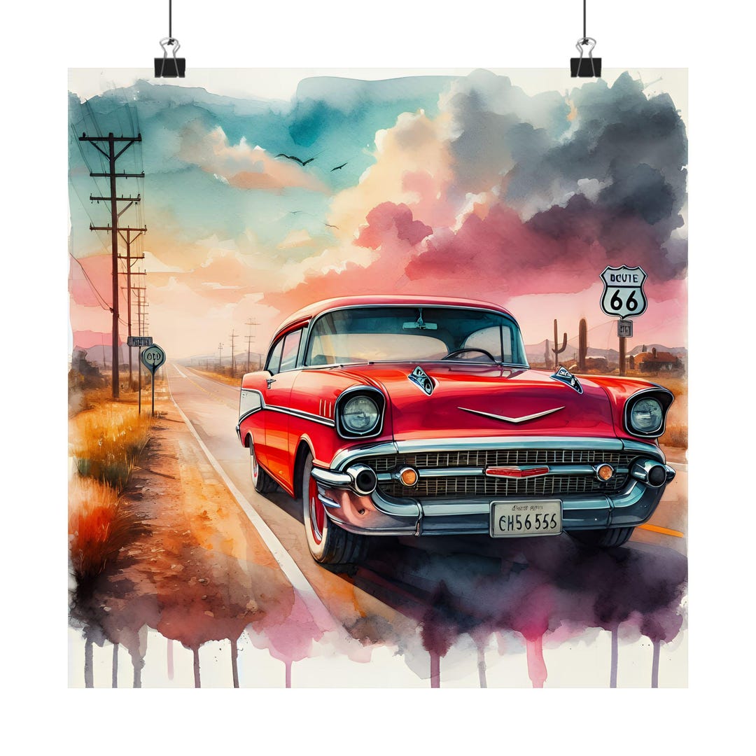 Retro Route 66 Vibes: Vintage Chevy Bel-air Artwork for Car Enthusiasts ...
