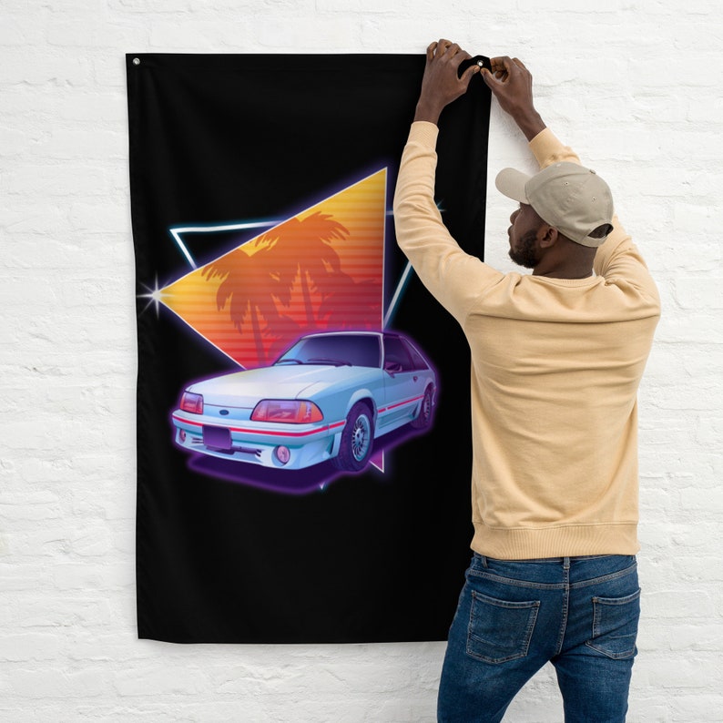 Retro 1980s Ford Mustang GT Flag, Garage Wall Art - Etsy