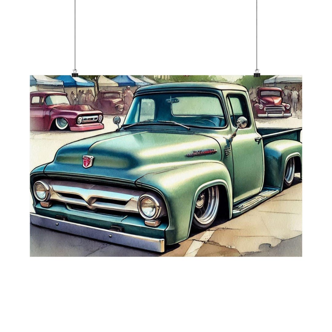 1956 F100 Vintage Watercolor Artwork Satin Posters (210gsm), Gift for ...