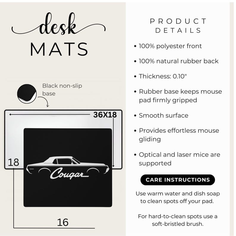 Vintage Cougar Car Large Gaming Mouse Pad – Retro Desk Mat Accessories ...