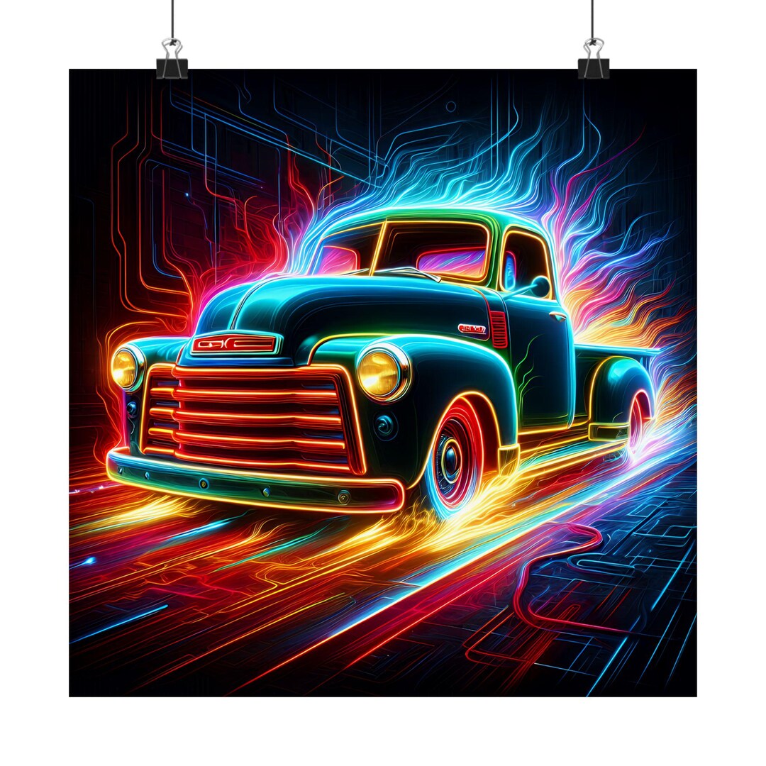 Vintage 1954-55 GMC Pickup Truck Watercolor Artwork Satin Posters, Gift ...