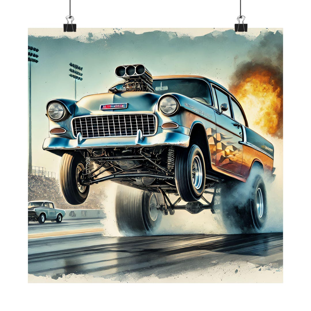 1955 Chevy Gasser Custom Watercolor Artwork Satin Posters Gift for Dad ...