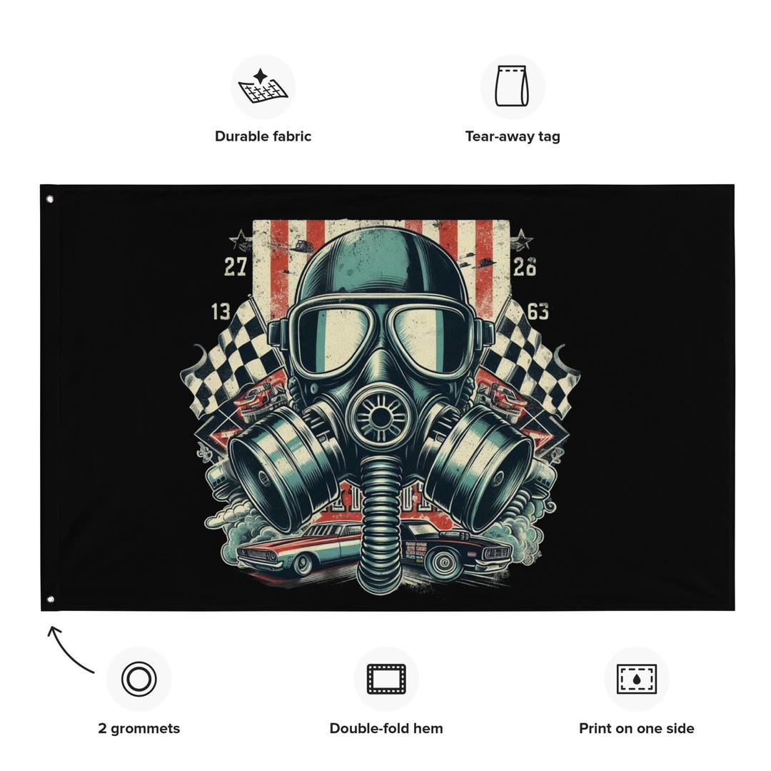 Hot Rod Drag Racing Gas Mask Custom Wall Flag, Garage Art, Man Cave Art ...