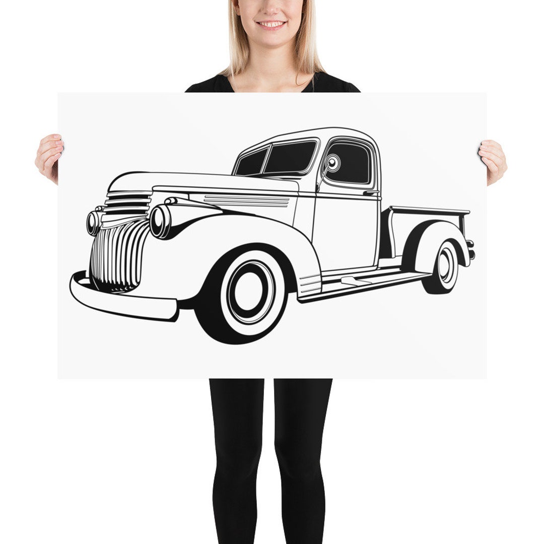 1946 Chevy Classic Pickup Truck Custom Poster, Garage Art, Gift for Dad ...