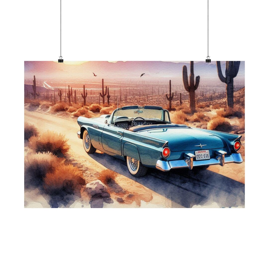 1957 Thunderbird Watercolor Artwork Satin Posters (210gsm), Gift for ...