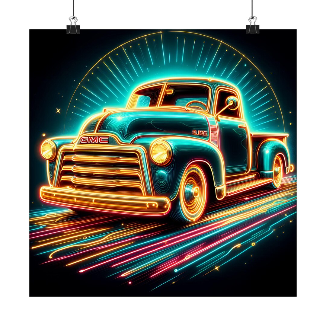 1954-55 GMC Vintage Pickup Truck Watercolor Artwork Satin Posters, Gift ...