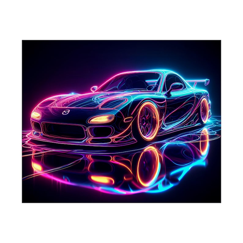 Mazda RX-7 FD Car Poster, Neon Automotive Art - Etsy