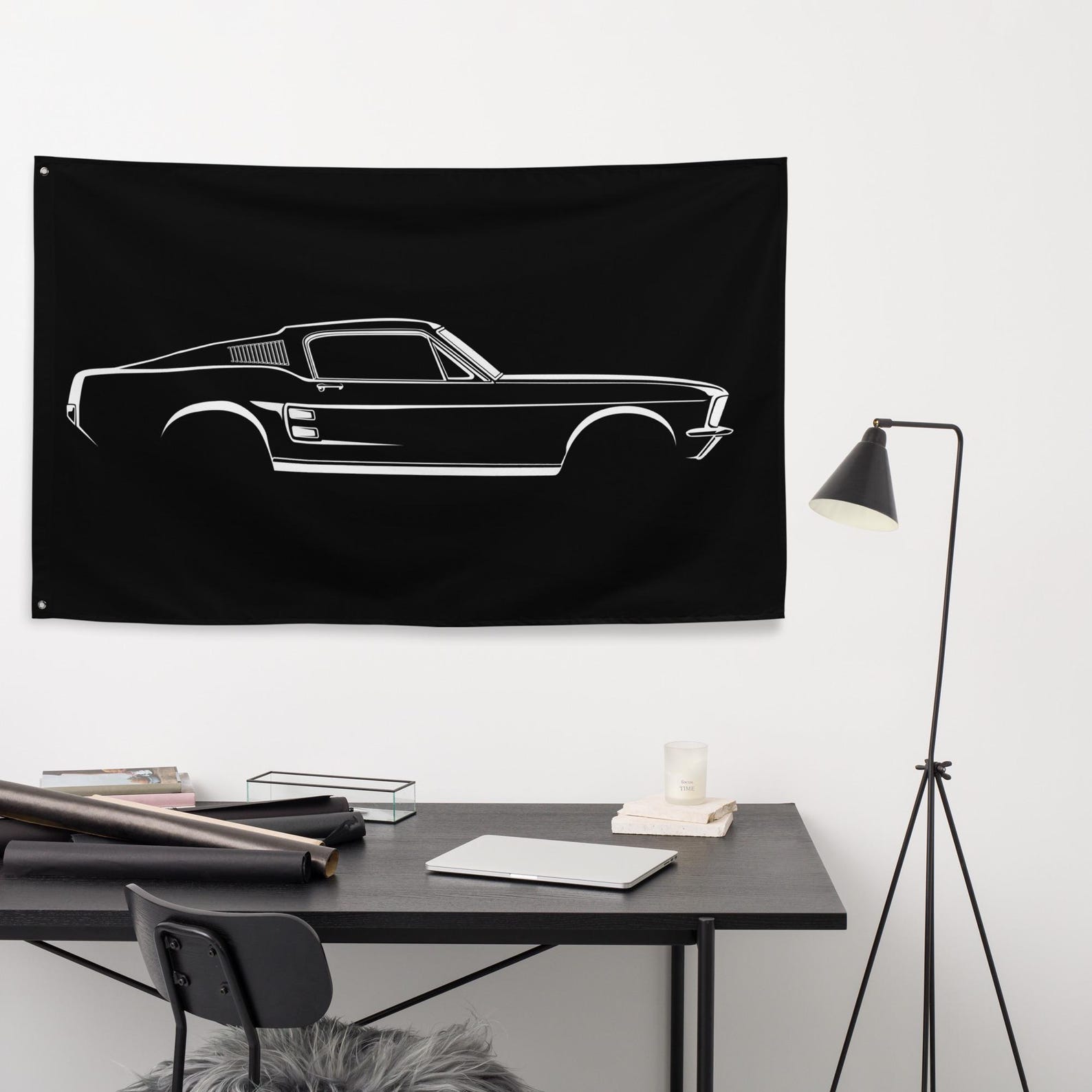 1967 Ford Mustang Fastback Line Art Flag - Garage Banner - Etsy