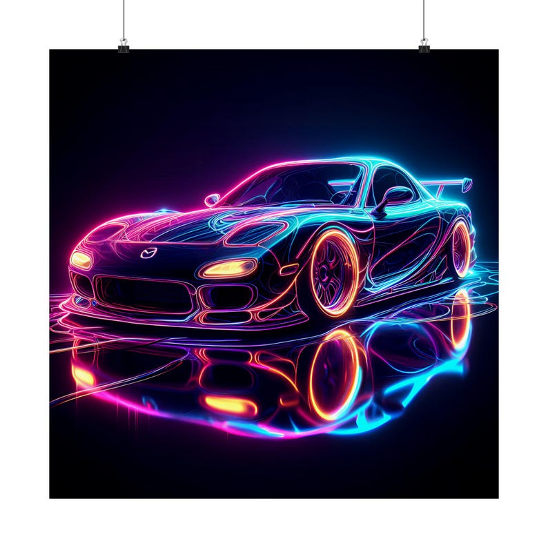 Mazda RX-7 FD Car Poster, Neon Automotive Art - Etsy