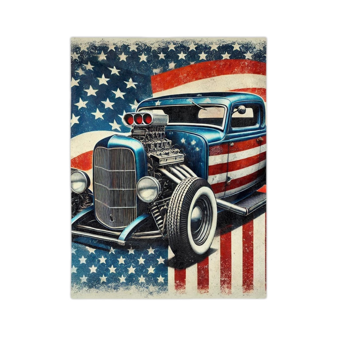 Vintage Hot Rod Custom Velveteen Microfiber Blanket, Gift for Dad, Gift ...