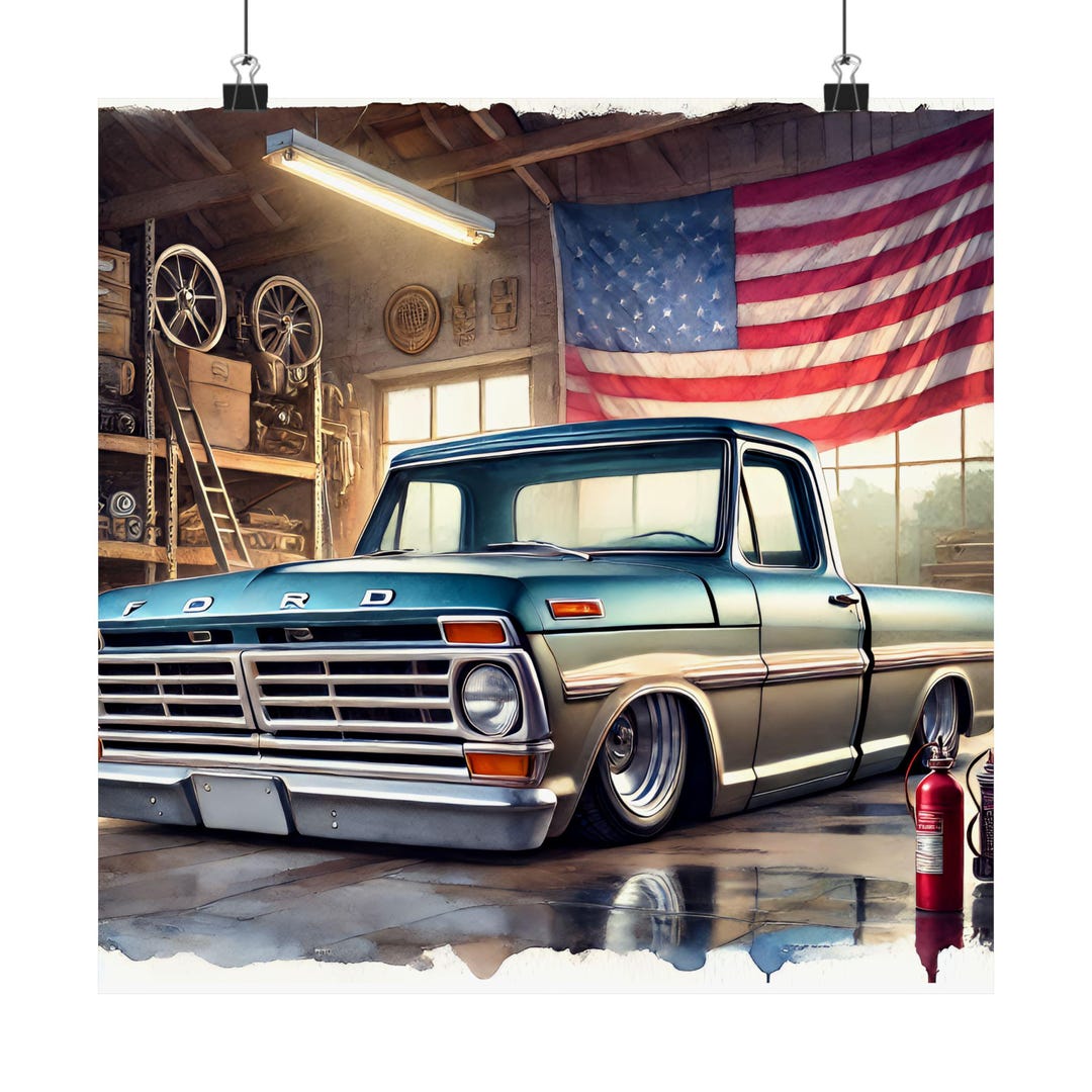 Vintage 60's Ford F100 Pickup Truck Watercolor Satin Poster - Etsy UK