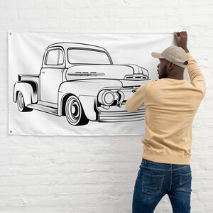 51 Ford F-1 F100 Truck Classic Outline Design Custom Flag. Wall Art ...
