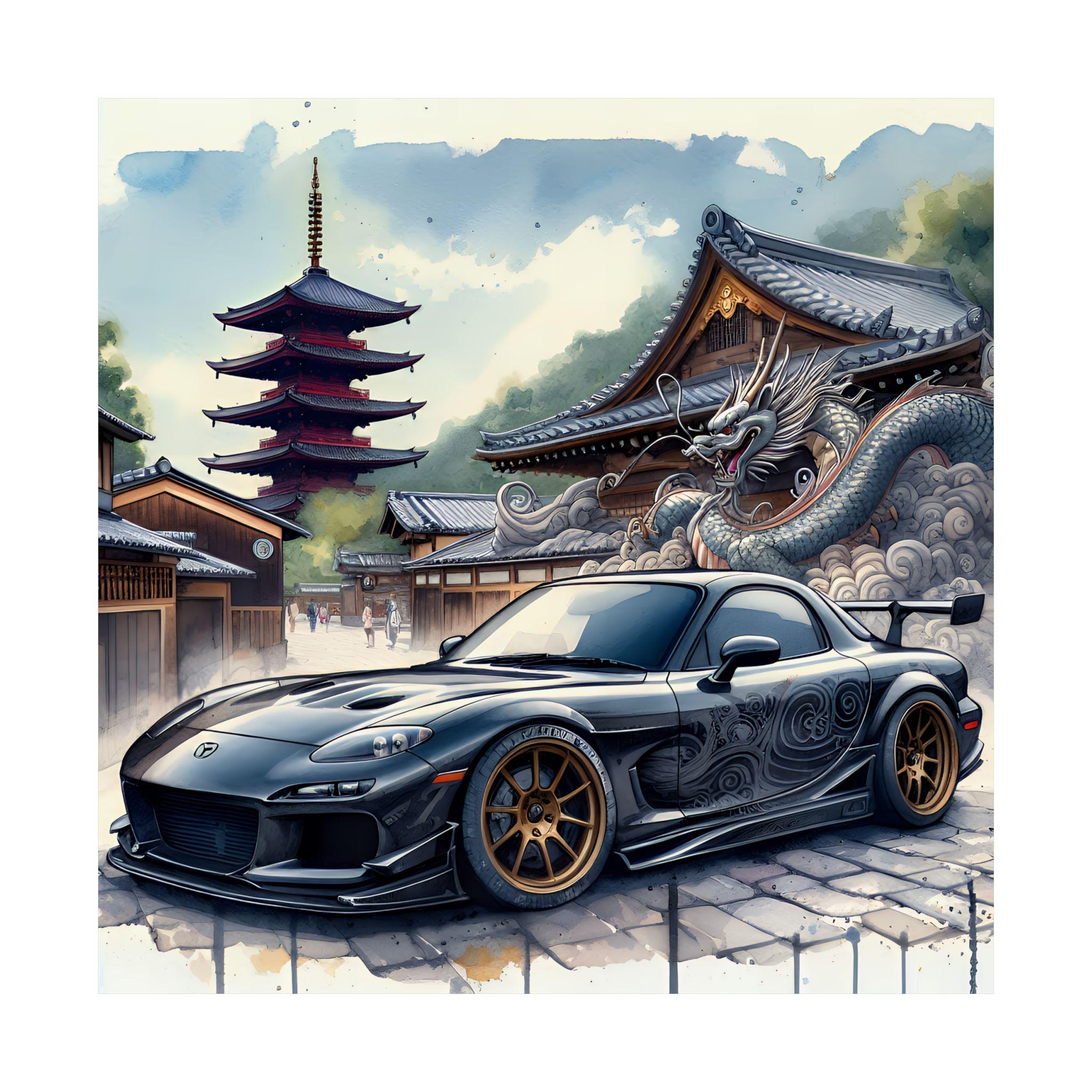 Mazda RX-7 Poster, Japanese Dragon Car Art, Automotive Print - Etsy