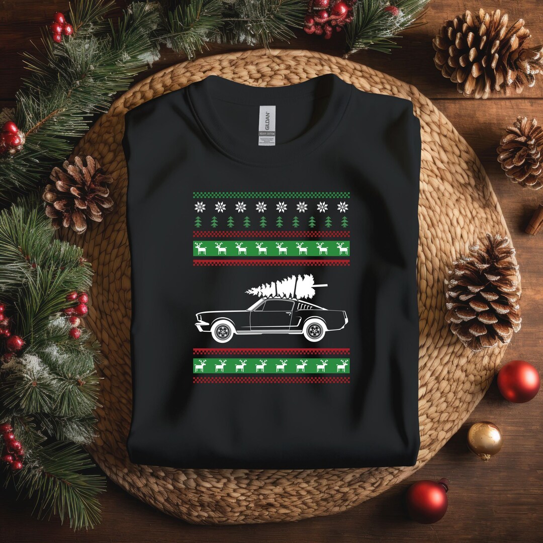 Classic Ford Mustang Fastback Christmas T-shirt, Xmas Gifts for Mustang ...