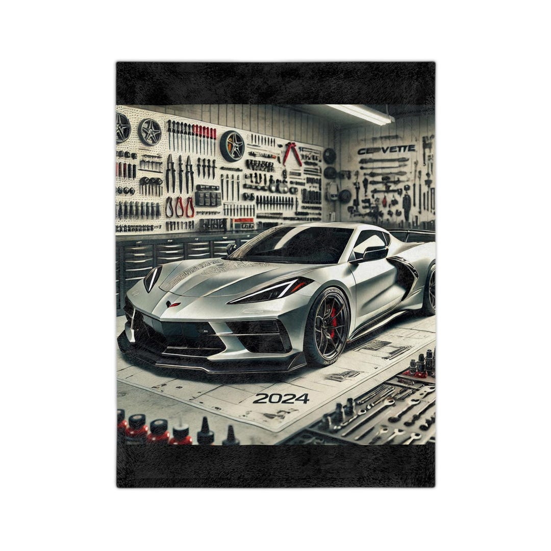 2024 Corvette Custom Sketch Art Velveteen Microfiber Blanket, Gift for ...