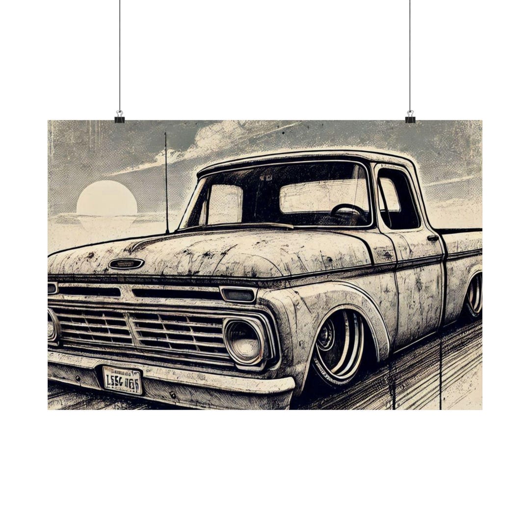 1963 F100 Line Art Artwork Satin Posters (210gsm), Gift for Dad, Gift ...