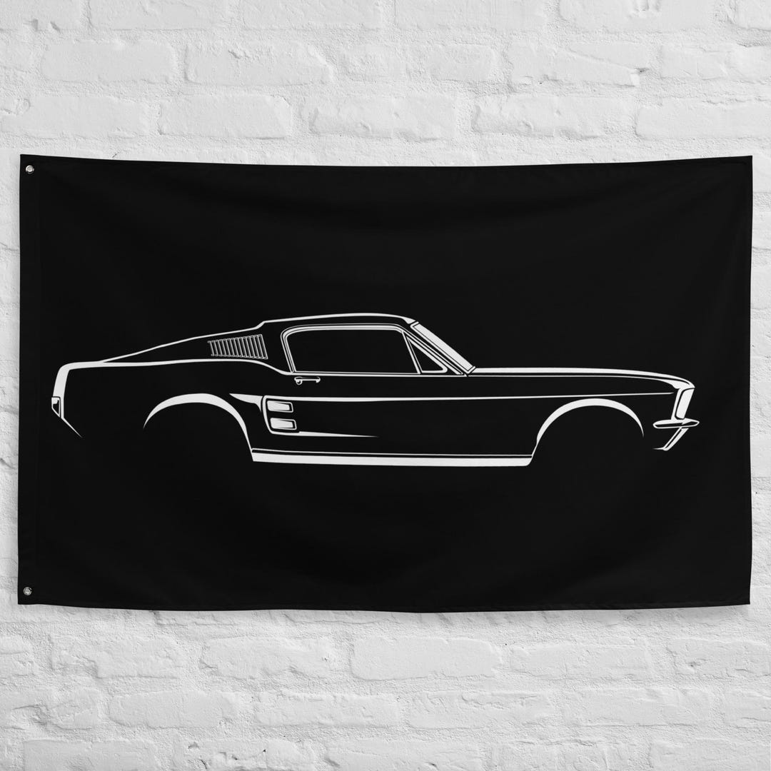 1967 Ford Mustang Fastback Line Art Flag - Garage Banner - Etsy