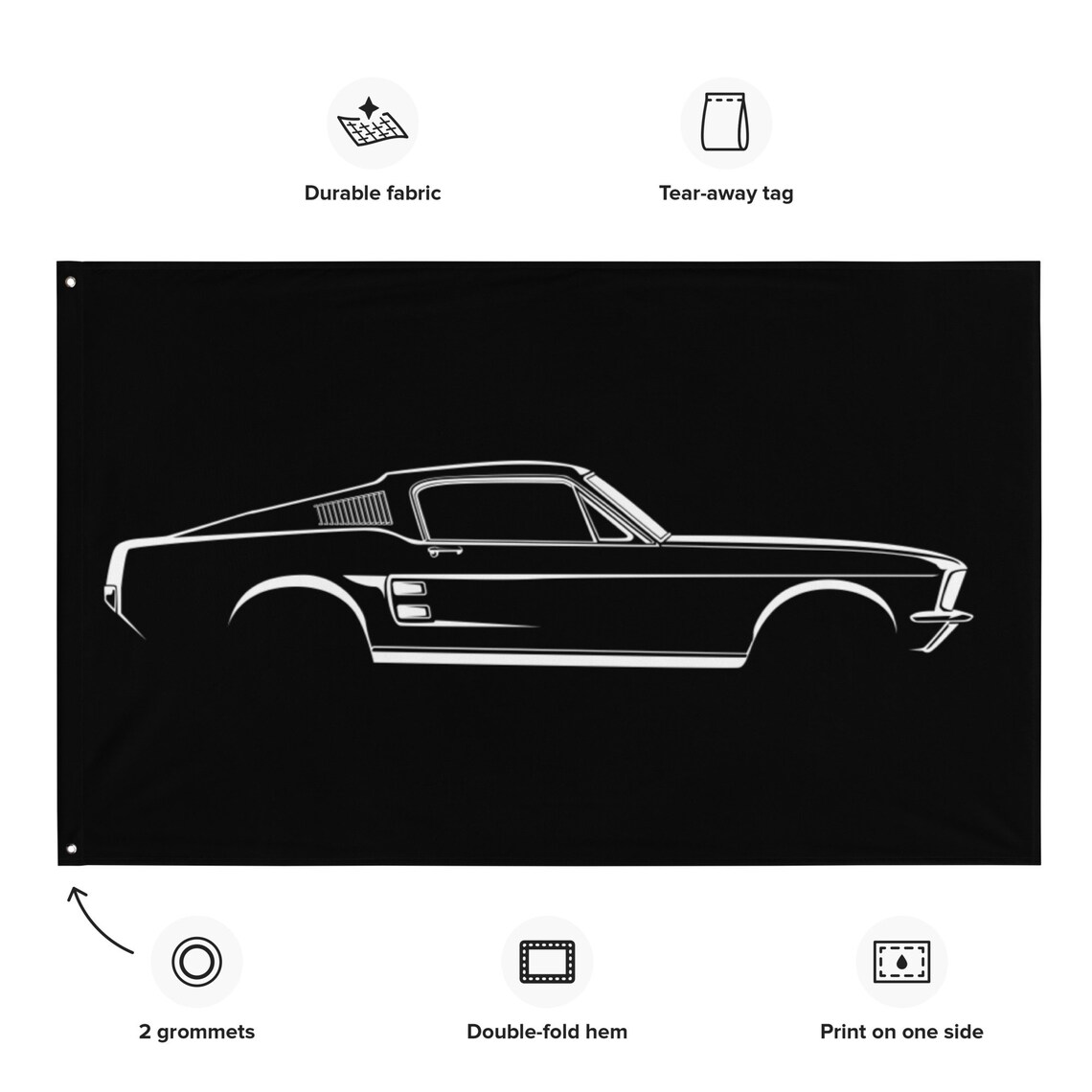 1967 Ford Mustang Fastback Line Art Flag Garage Wall Art - Etsy