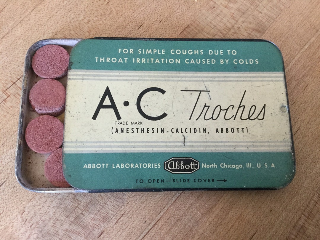 Vintage Medicinal Tin/ A C Troche Tin With Tablets/ Vintage Advert ...