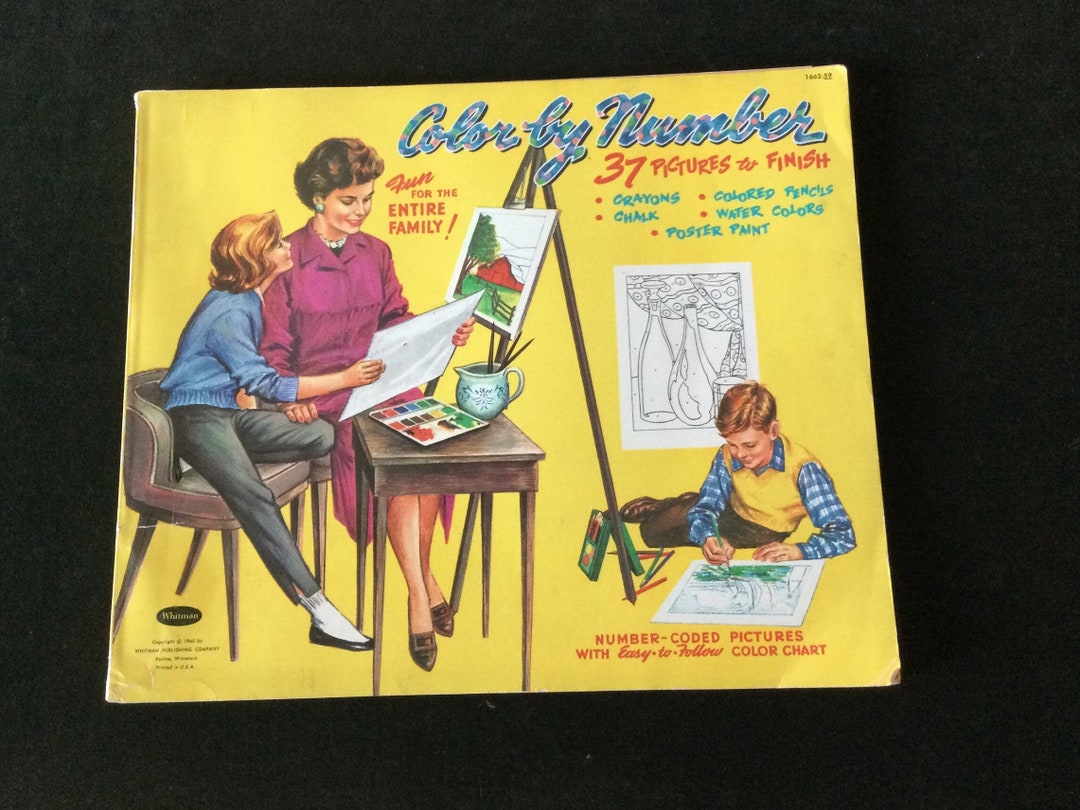 Vintage Whitman 1960 Color by Numbers Book 1662:59/ Crayons/ Water ...