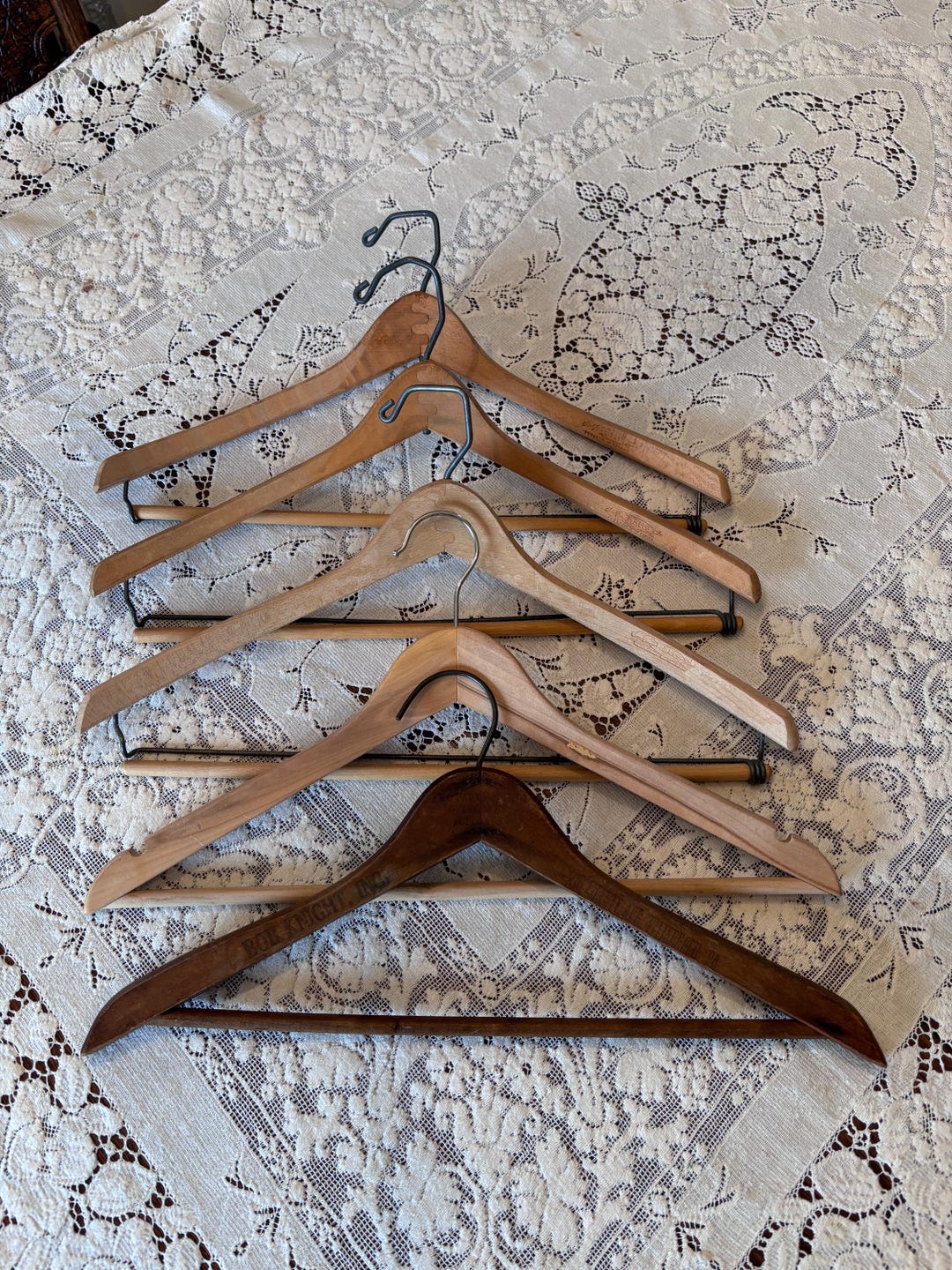 Vintage Set/5 Wooden Suit Hangers/ Wishbone Hangers/ Pants Trousers ...