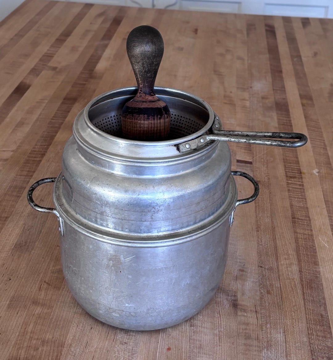 Vintage Wear Ever Aluminum Cone Strainer Sieve No. 8 and No. 9 Pot Container-2 Piece/ Wood ...