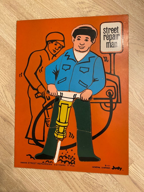 Vintage Judy Company Wood Puzzle 1974/ Street Repair Man - Etsy