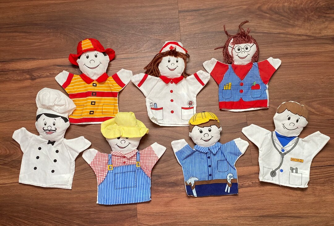 Vintage Set of 7 Hand Puppets/ Learn and Play/ Occupation Puppets ...