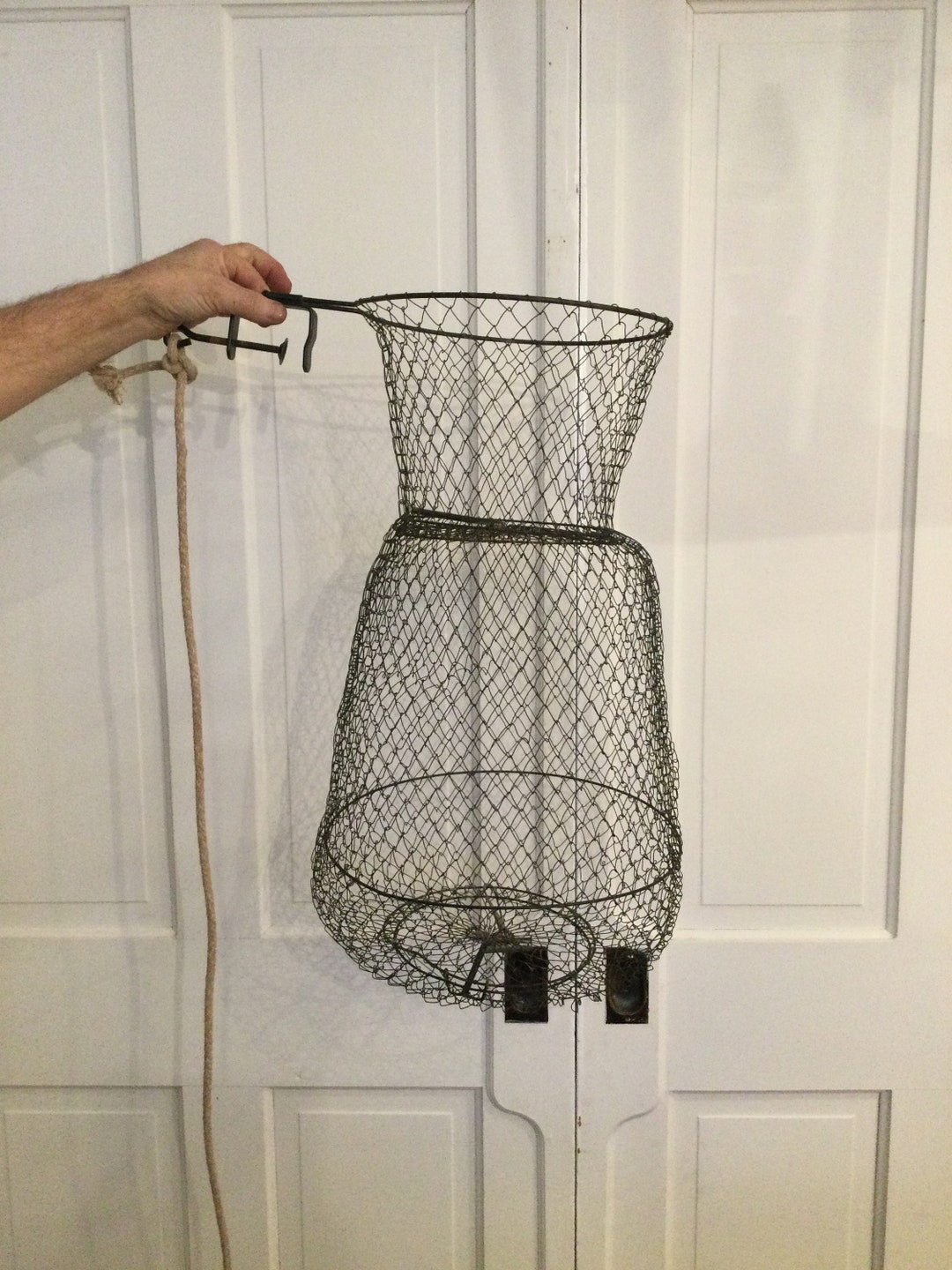 Vintage Collapsible Metal Wire Mesh Live Bait Fish Basket Cage With C ...