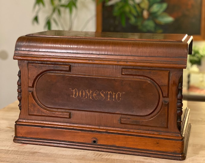 Antique Domestic Sewing Machine Co. Wood Coffin Style Cover/ornate Wood ...