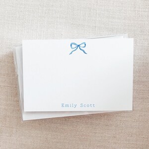 Personalized Note Card Set Watercolor Blue Bow | Personalized ...