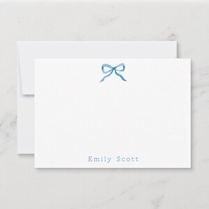 Personalized Note Card Set Watercolor Blue Bow | Personalized ...