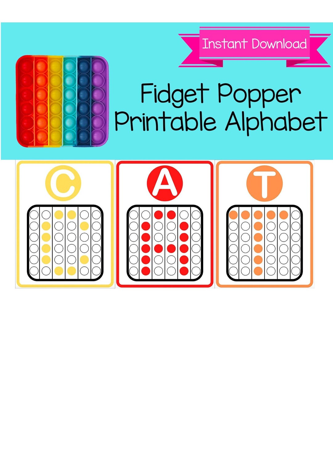 Colorful Fidget Popper Alphabet Printable Letter Activity Fidget Popper ...