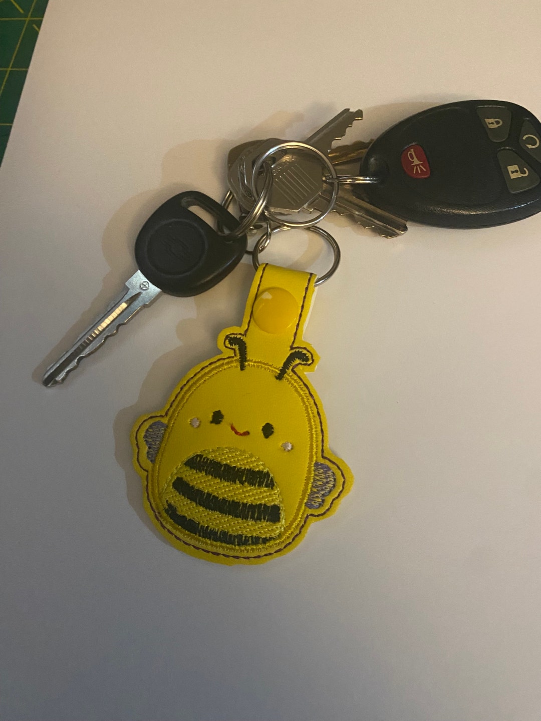 Squishy Bee Keychain: Embroidered Faux Leather Bag Tag - Etsy
