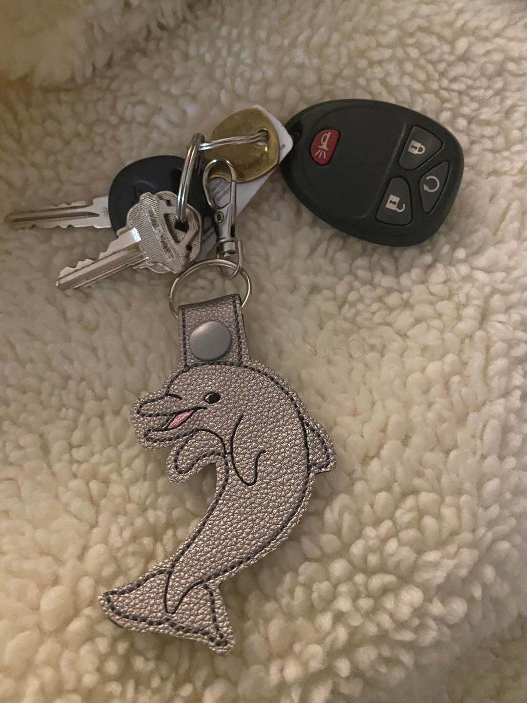 Embroidered Dolphin Keychain: Faux Leather Snap Tab Key Fob - Etsy