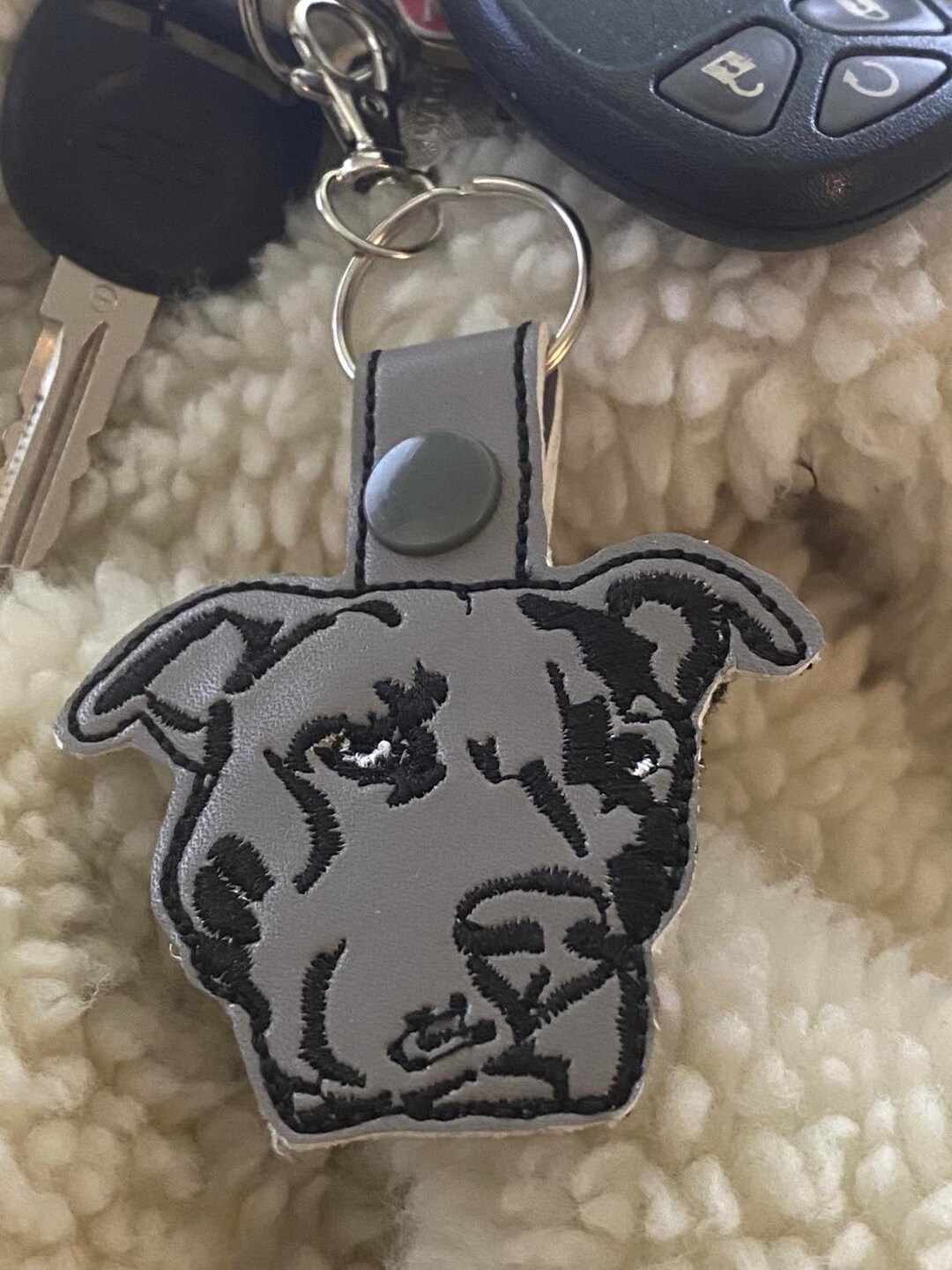 Embroidered Pit Bull Dog Keychain: Faux Leather Snap Tab Key Fob - Etsy