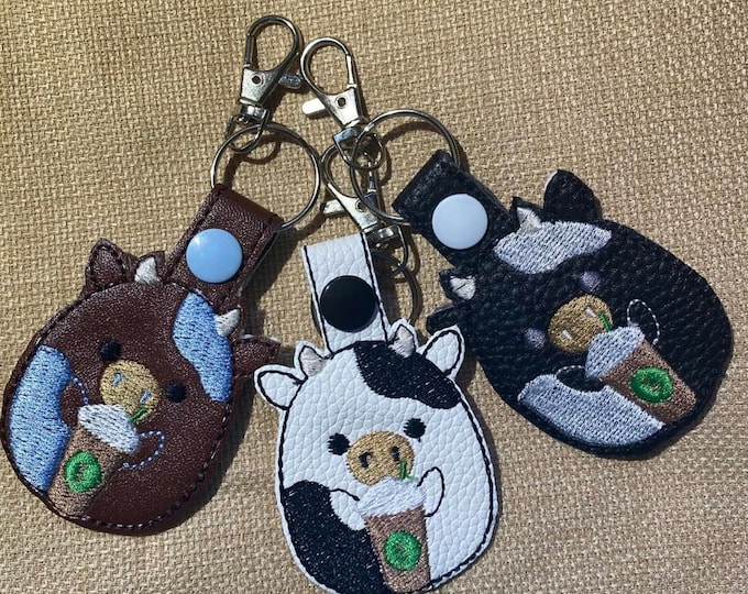 Squishy Cow With Coffee Keychain, Squishy Cow Snap Tab, Cow With Coffee ...
