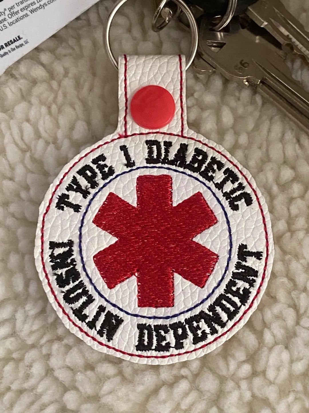 Type 1 Diabetic Insulin Dependent Key Chain/ /snap Tab Medical ID ...