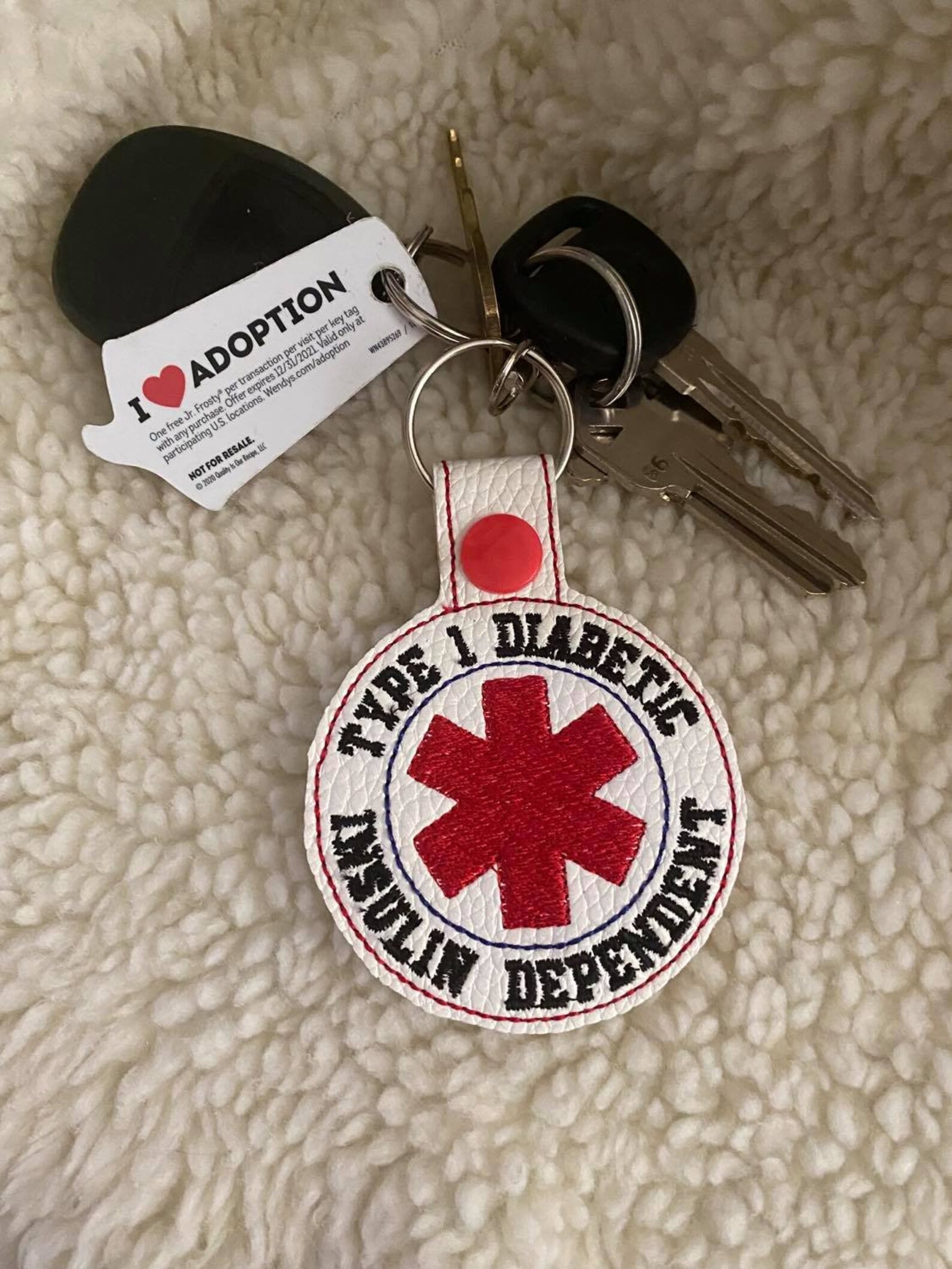 Type 1 Diabetic Insulin Dependent Key Chain/ /snap Tab Medical - Etsy
