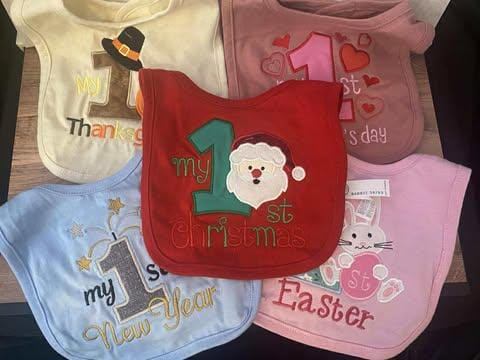 Embroidered & Appliquéd “my 1st Holiday” Bib Set | Handmade Gift | Cute ...