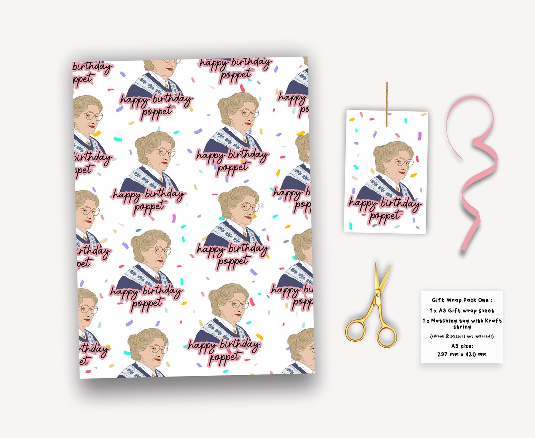 Happy Birthday Poppet, Birthday Gift Wrap, Mrs Doubtfire, Funny Gift ...