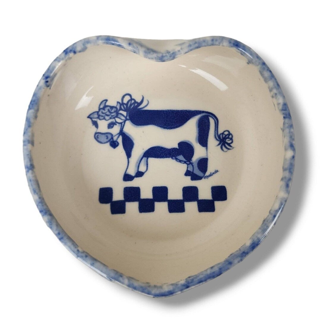 Vintage Marshall Pottery Ellis Prod Heart Shaped Bowl Bessie Cow ...