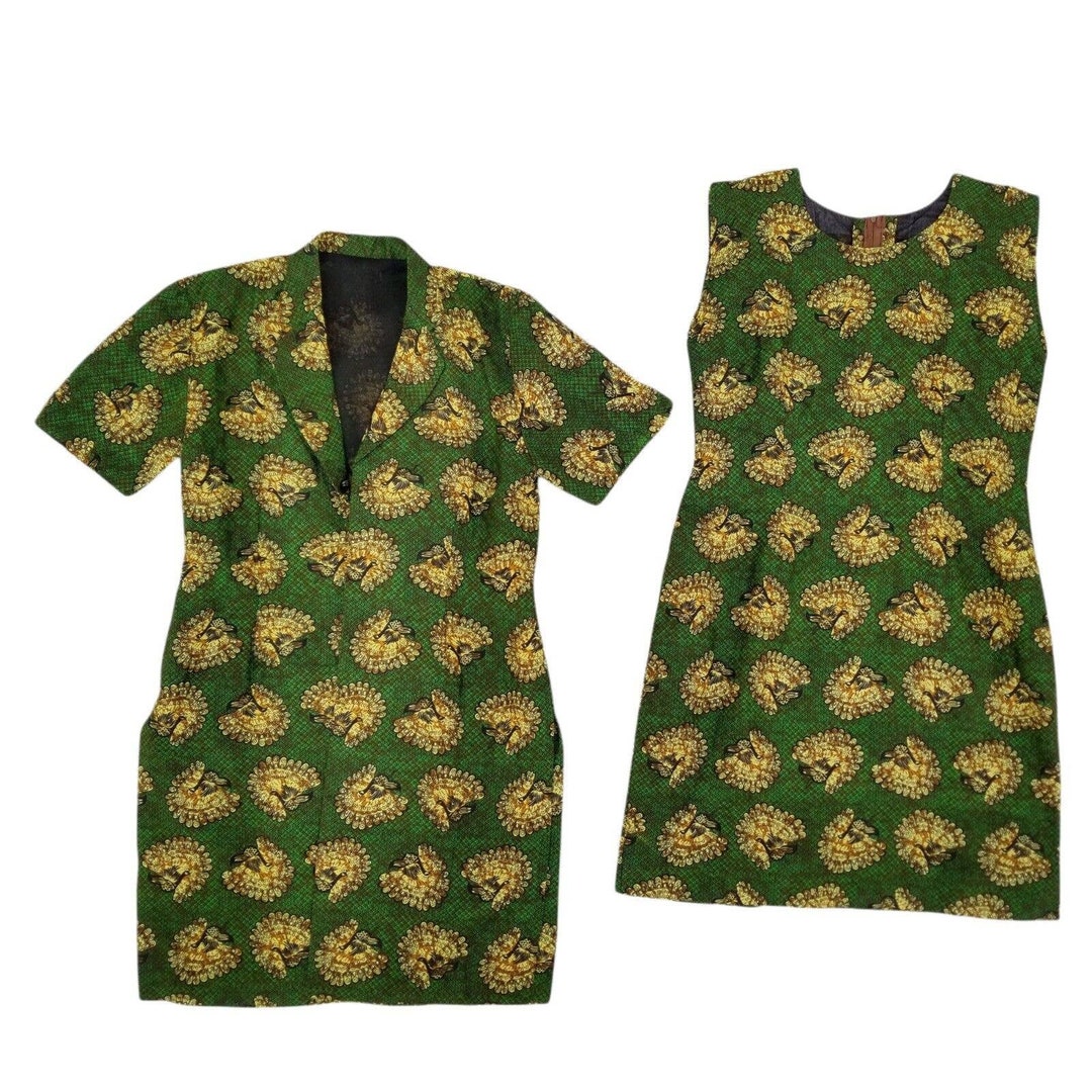 Handmade African Wax Dress & Jacket Green Peacock Bird Tanzania Kitenge ...